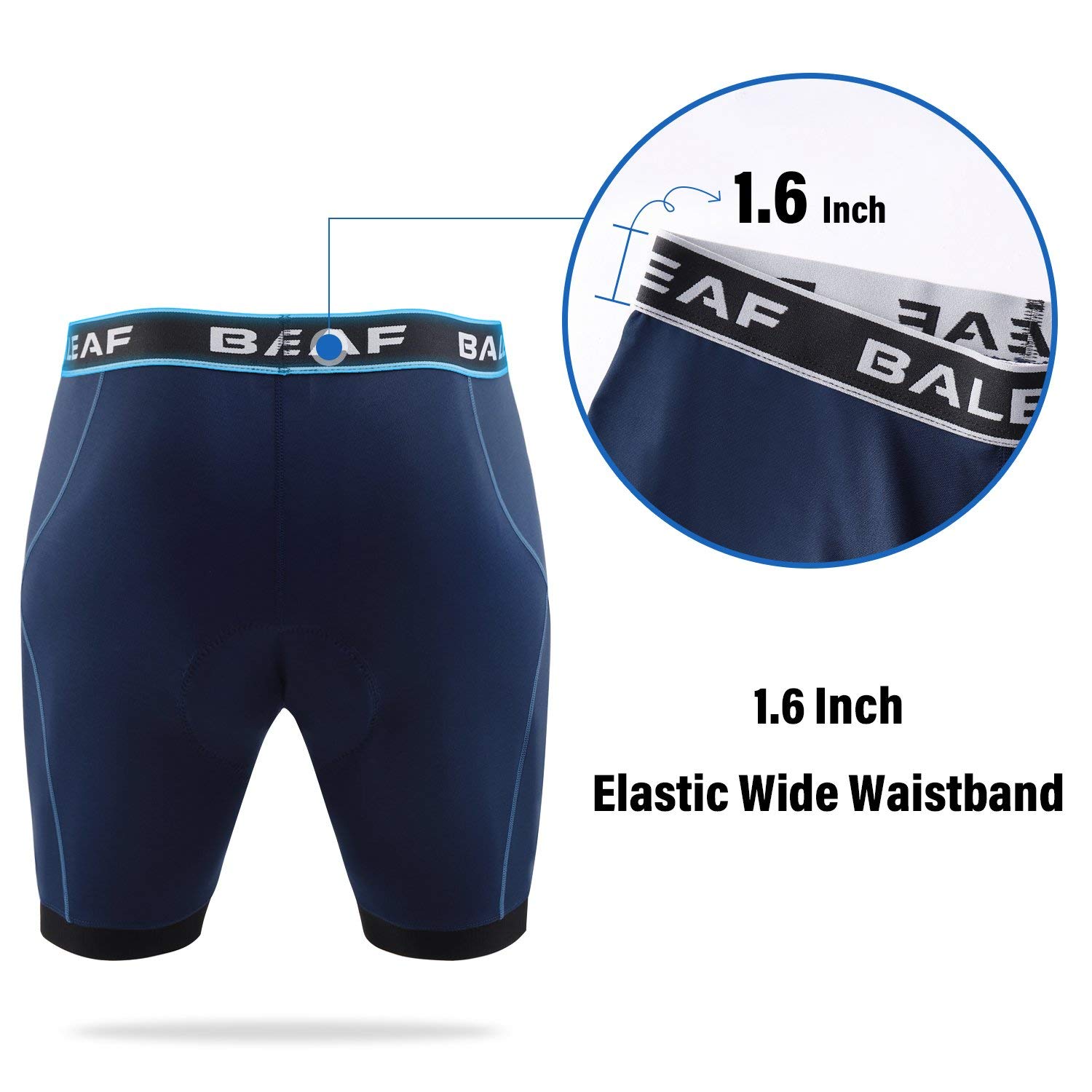 BALEAF Men's Bike Shorts with 4D Padding Cycling Underwear Padded Bicycle MTB Liner Mountain Biking Tights Road Riding Navy Blue L