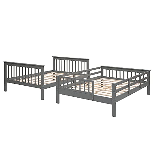 Merax Full-Over-Full Soild Wood Stairway Bunk Bed with Storage and Guard Rail for Bedroom, Dorm, Bunk Bed for Kids, Adults, Gray