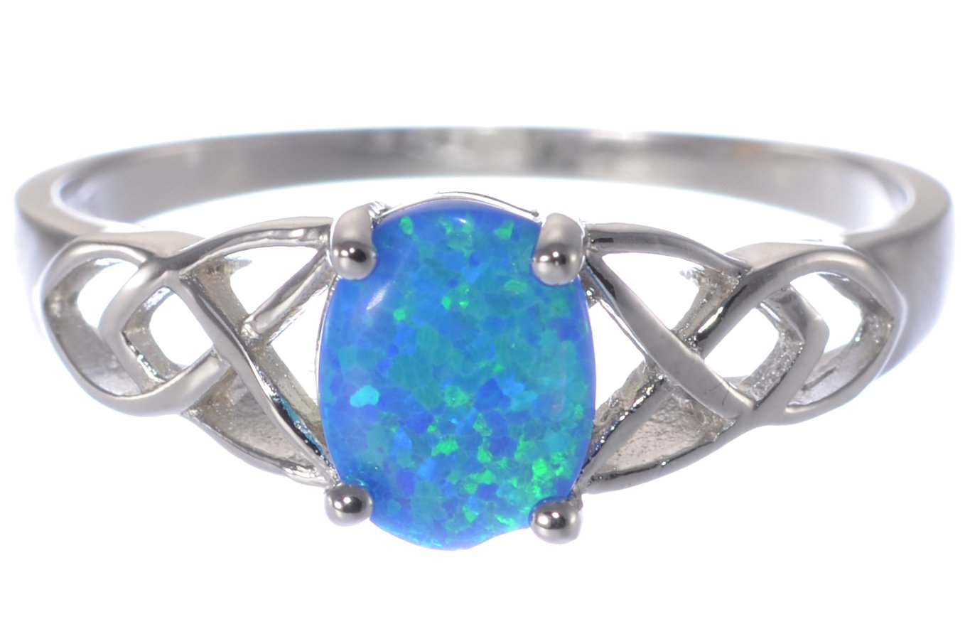 Bijoux Central Simulated Blue Fire Opal Oval Infinity Forever Celtic Design Ring .925 Sterling Silver