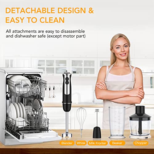 FlexWill Handheld Blender 5-in-1, Immersion Hand Blender 800W Powerful Copper Motor, 12 Speed Turbo Mode, 20oz Beaker with Measuring Mark, 17oz Food Chopper for Smoothies Stainless Steel Blades, Whisk