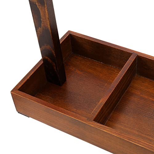 Entryway Hanging Key Holder with 5 Hooks for Desk Tabletop,Solid Wood Jewelry Storage Tray,Home Decorative Key Rack Organizer,L11.8''*W5.9''*H9.8ββ, Black Walnut