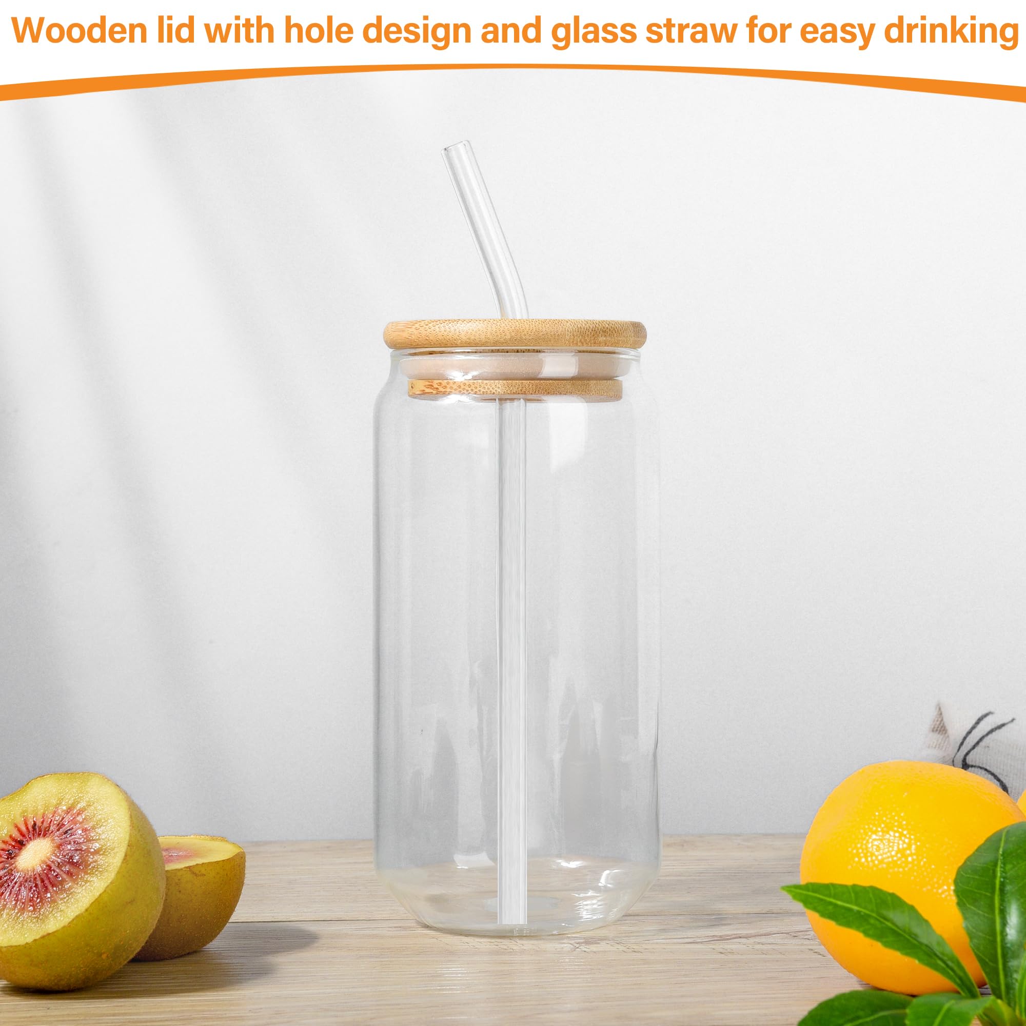 Emlim 1PCS Set Beer Glass Cup, Iced Coffee Glasses Drinking Glasses cup,Clear Old Fashioned Whiskey Cup with bamboo lid and glass straw for Cocktail, Whiskey,Mojito,Smoothie,Iced Coffee