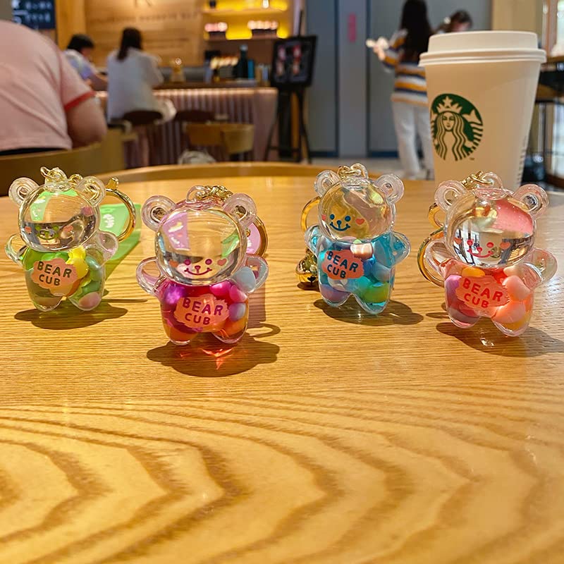 BEXOA Cute Keychain Kawaii Creative Little Bear Liquid Floating Lucky Bottle Keychain Backpack Charm Wristlet Bracelet Car Key Ring for Girl Women