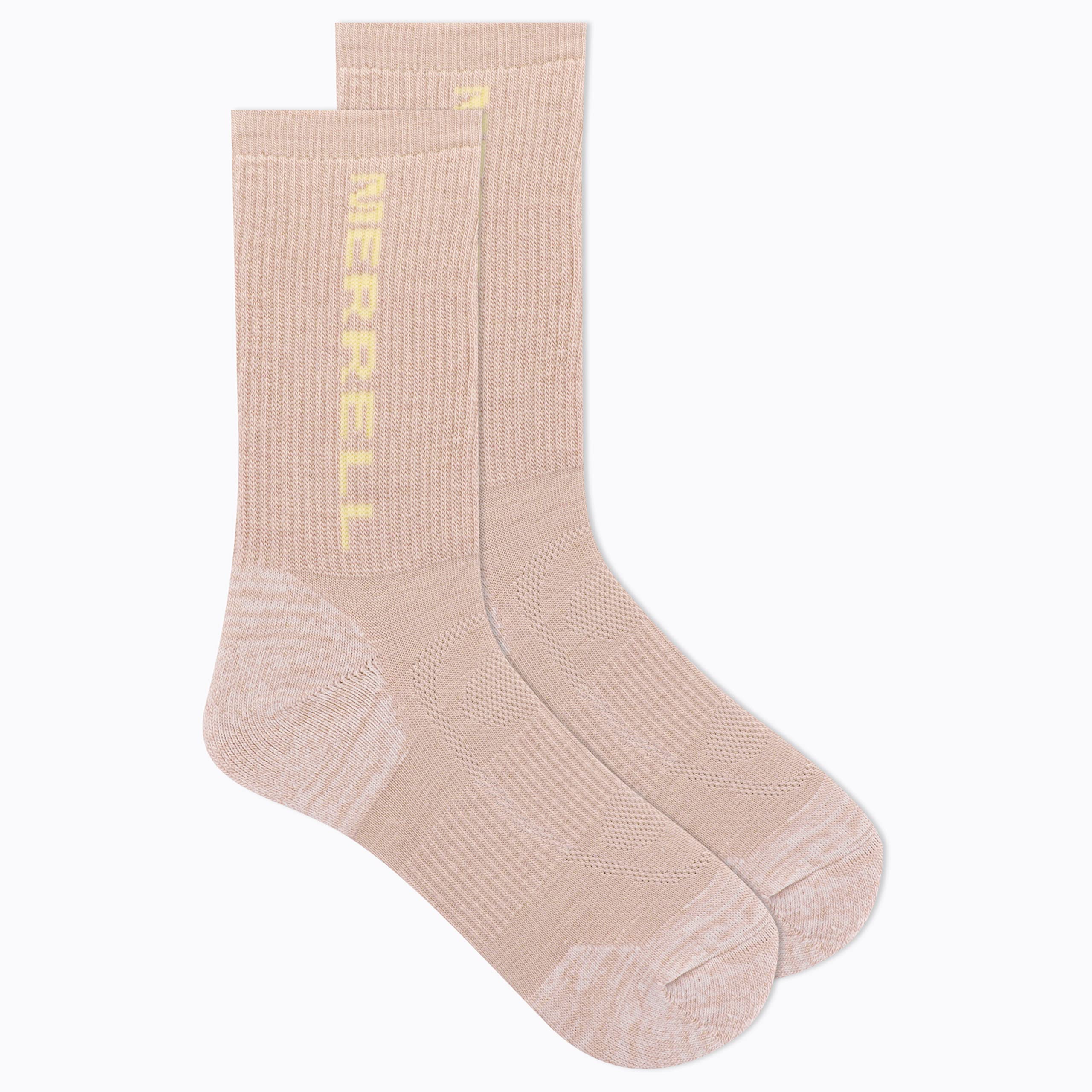 Merrell Zoned Cushioned Wool Hiking Socks-1 Pair Pack-Breathable Unisex Arch Support, Crew-Light Pink, S/M (Men's 5-8.5 / Women's 5-9.5)