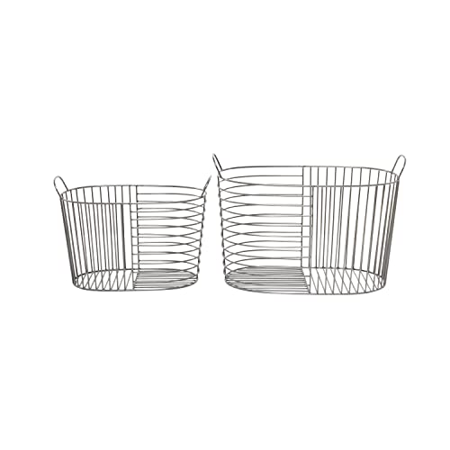 CosmoLiving by Cosmopolitan Metal Round Storage Basket with Handles, Set of 2 21", 17"W, Dark Gray