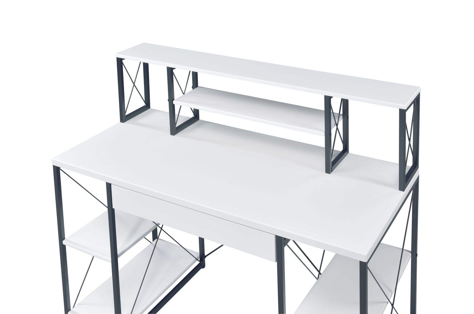 Binrrio 47" Computer Desk, Modern White Home Office Desk, Wooden Compact Writing Study Table Gaming Desk, Laptop PC Table Writing Study Table Workstation with Storage Drawer & Shelves