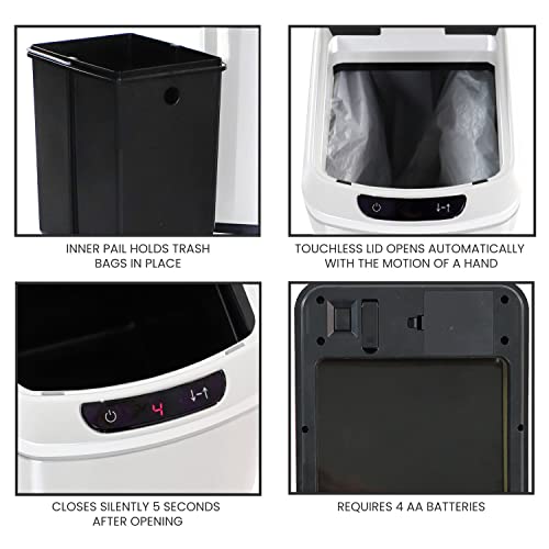 Hanover 12-Liter / 3.2-Gallon White 12 Liter / 3.2 Gallon Hands Free Garbage Bin, Fingerprint Resistant, Soft Close, Sensor Lid, 12L Trash Can 2
