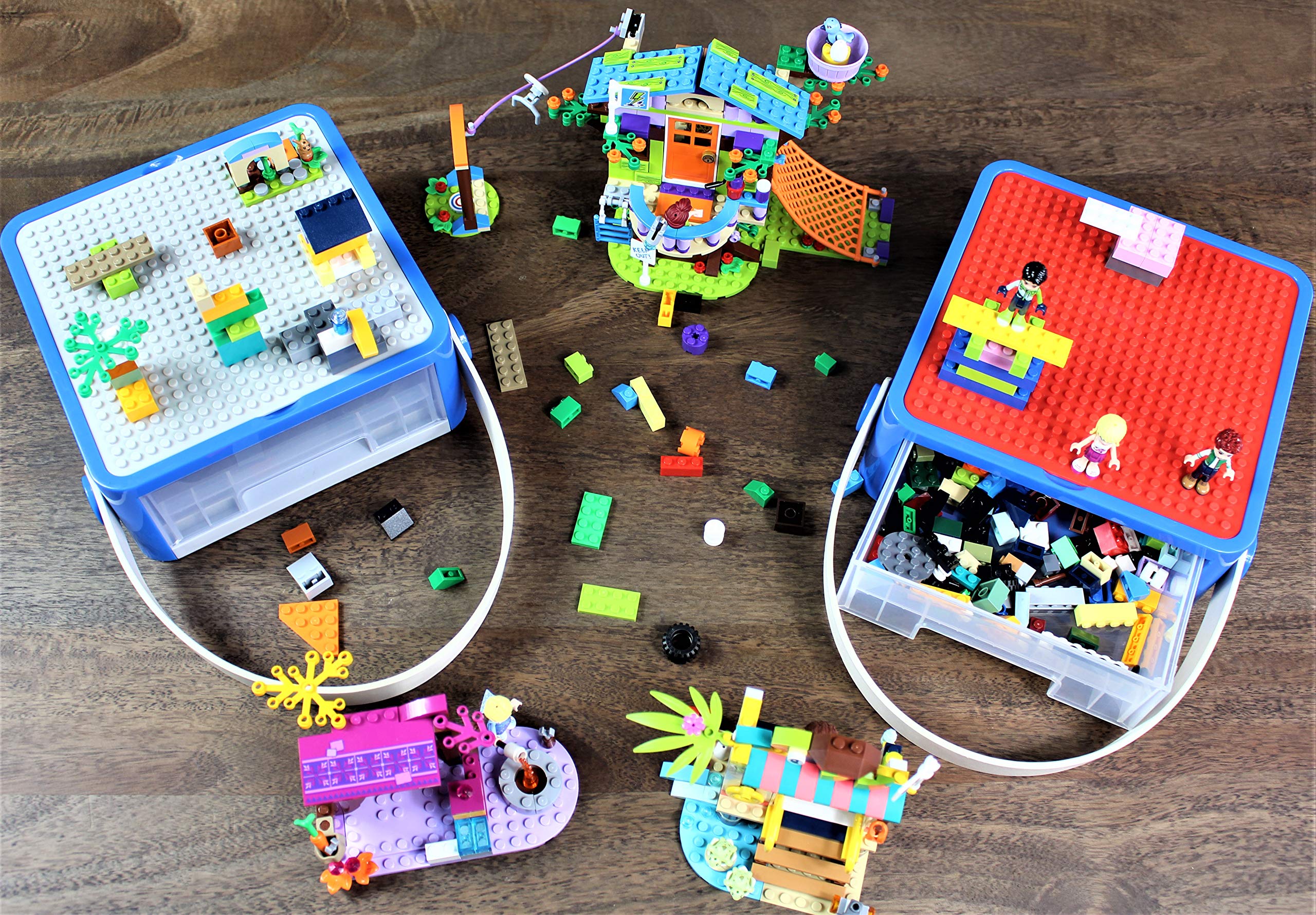 Bins & Things Lego Storage, Bin Box Organizer - Kids Toy Storage Containers - Small Brick Shaped Tub Organizer for Legos, Barbie Dolls and Hot Wheels - Anti-Lego Mess Organizer (Blue & White)