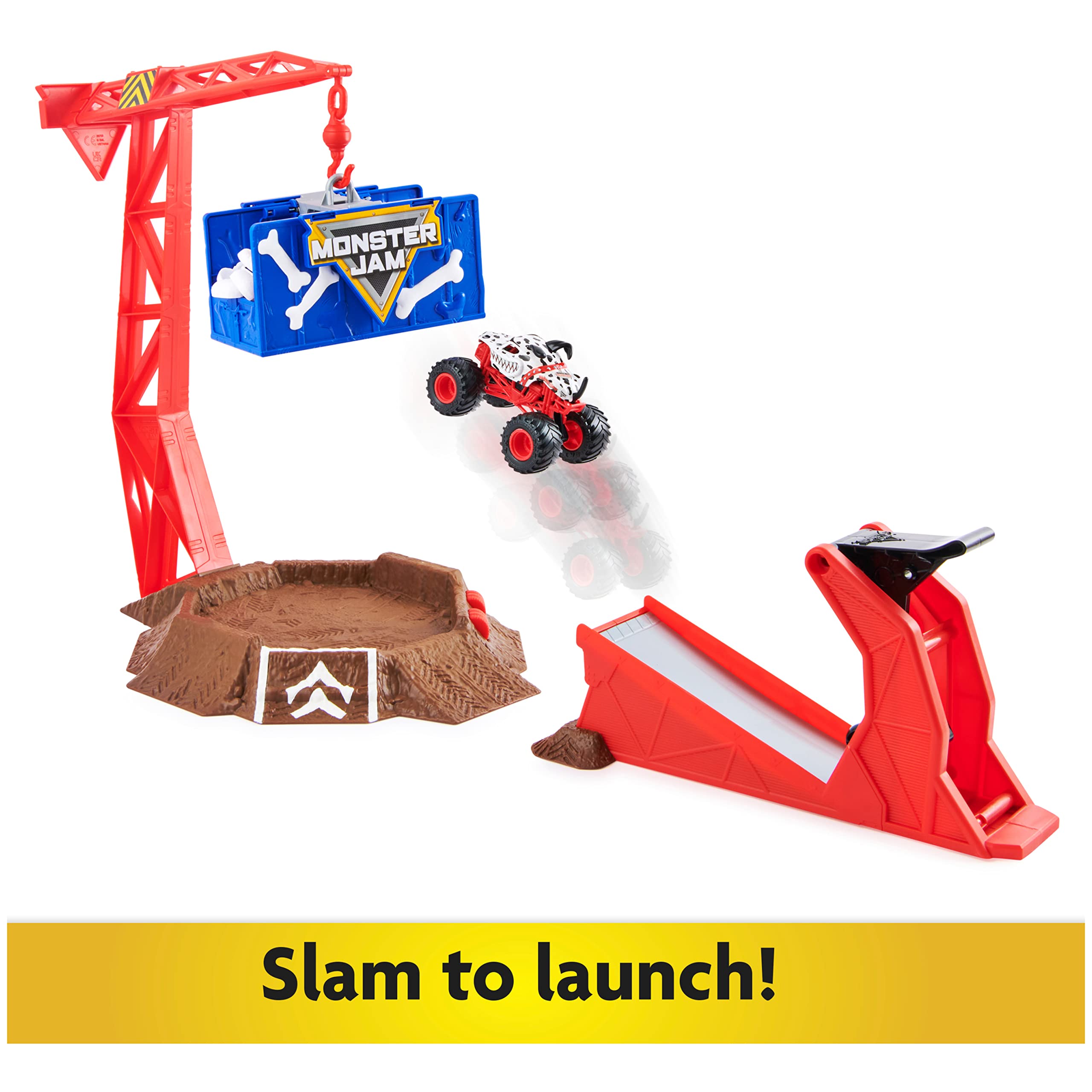 Monster Jam, Blastin’ Bones Playset with Exclusive Monster Mutt Dalmatian, Monster Truck Kids Toys for Boys Aged 3 and Up