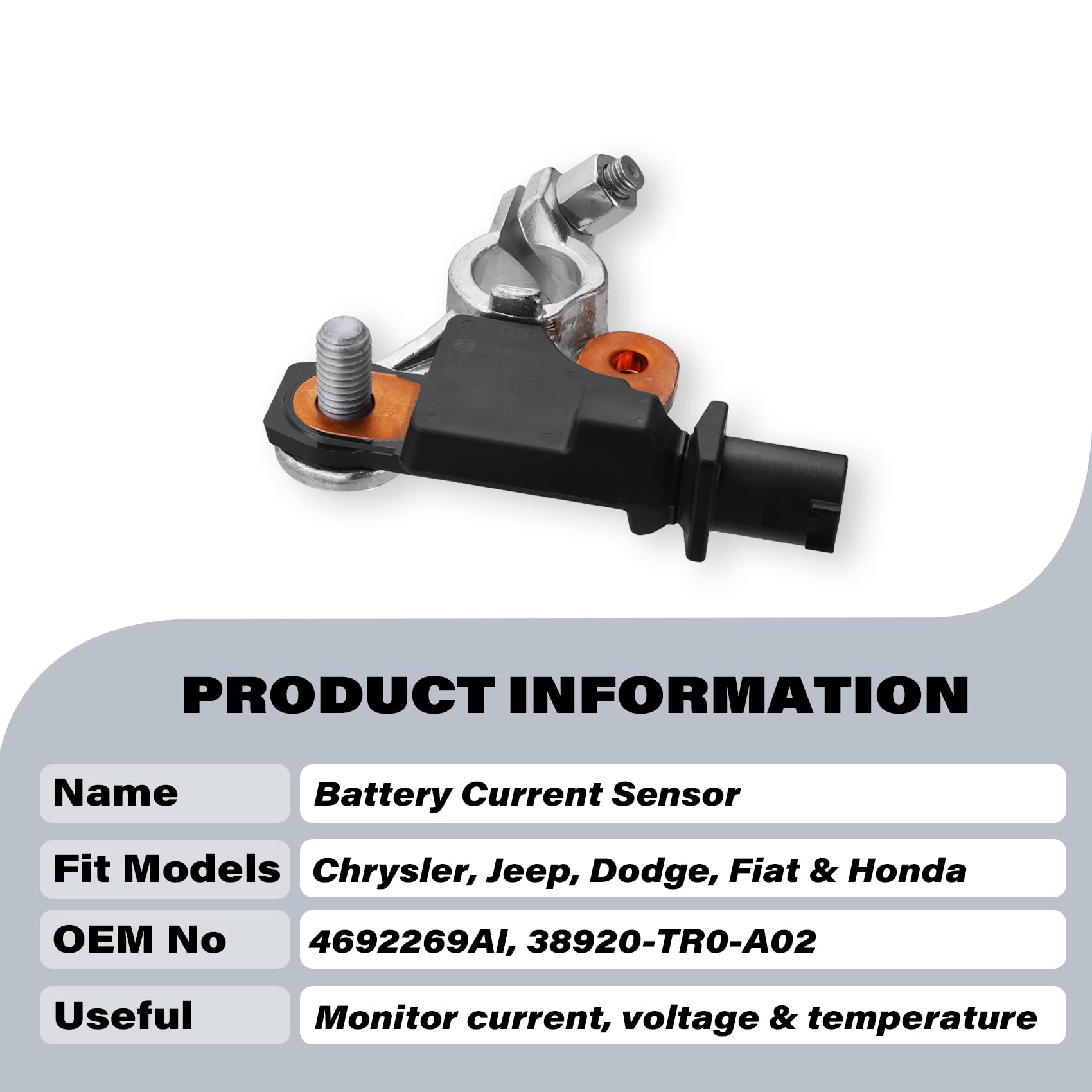 Battery Current Sensor Compatible with jeep chrysler dodge fiat & honda civic cr-v 2012-2015 2.4L, Battery Voltage Temperature Sensor Replacement Part, Replaces Number # 38920-TR0-A02# 4692269AI