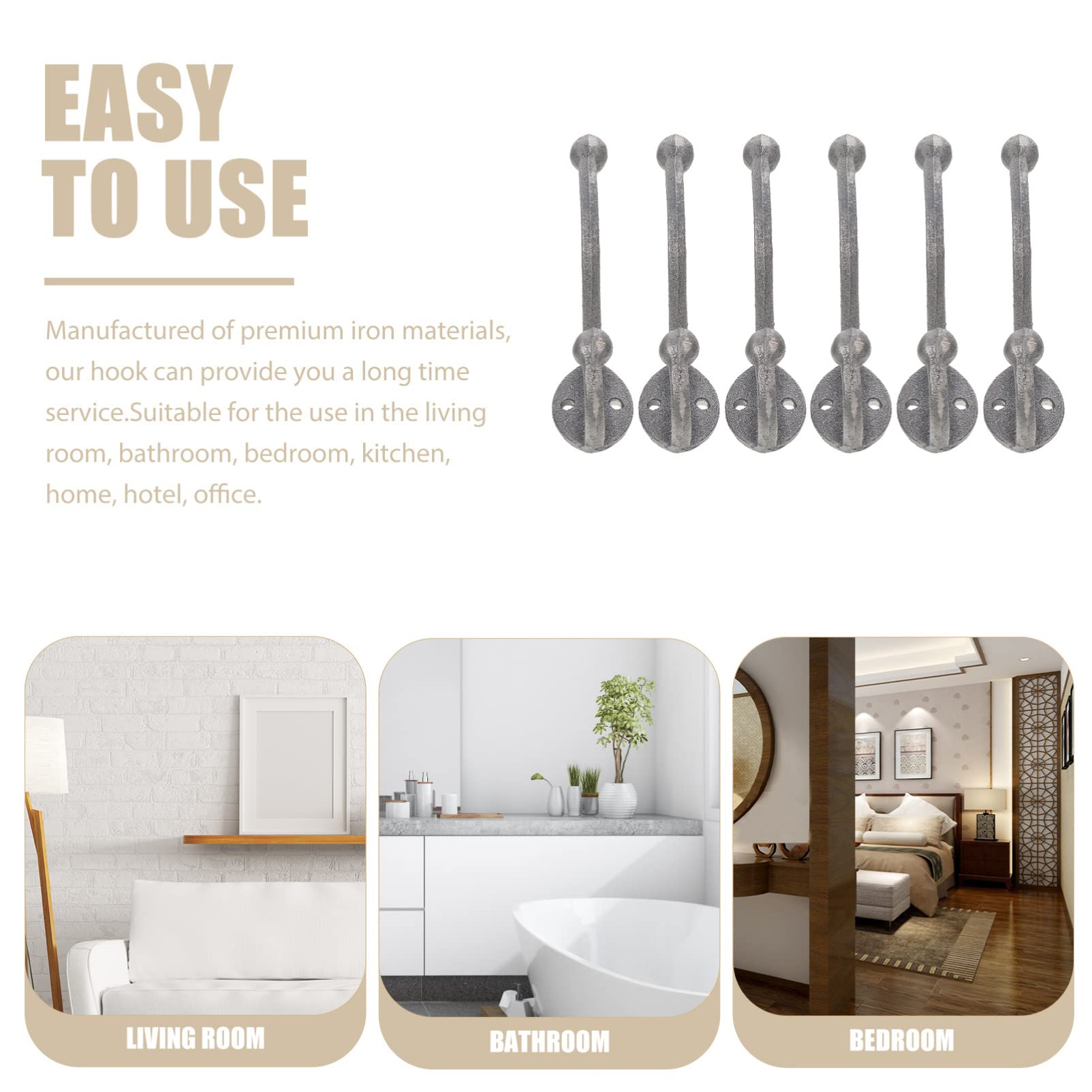 Cabilock 6pcs Double Cast Iron Hook Wall Hangers for Clothes Coat Hooks Retro Keychain Bathroom Hooks Spatula Storage Hook Office Hanger Hook Towel Hooks Wrought Iron Hat Rack