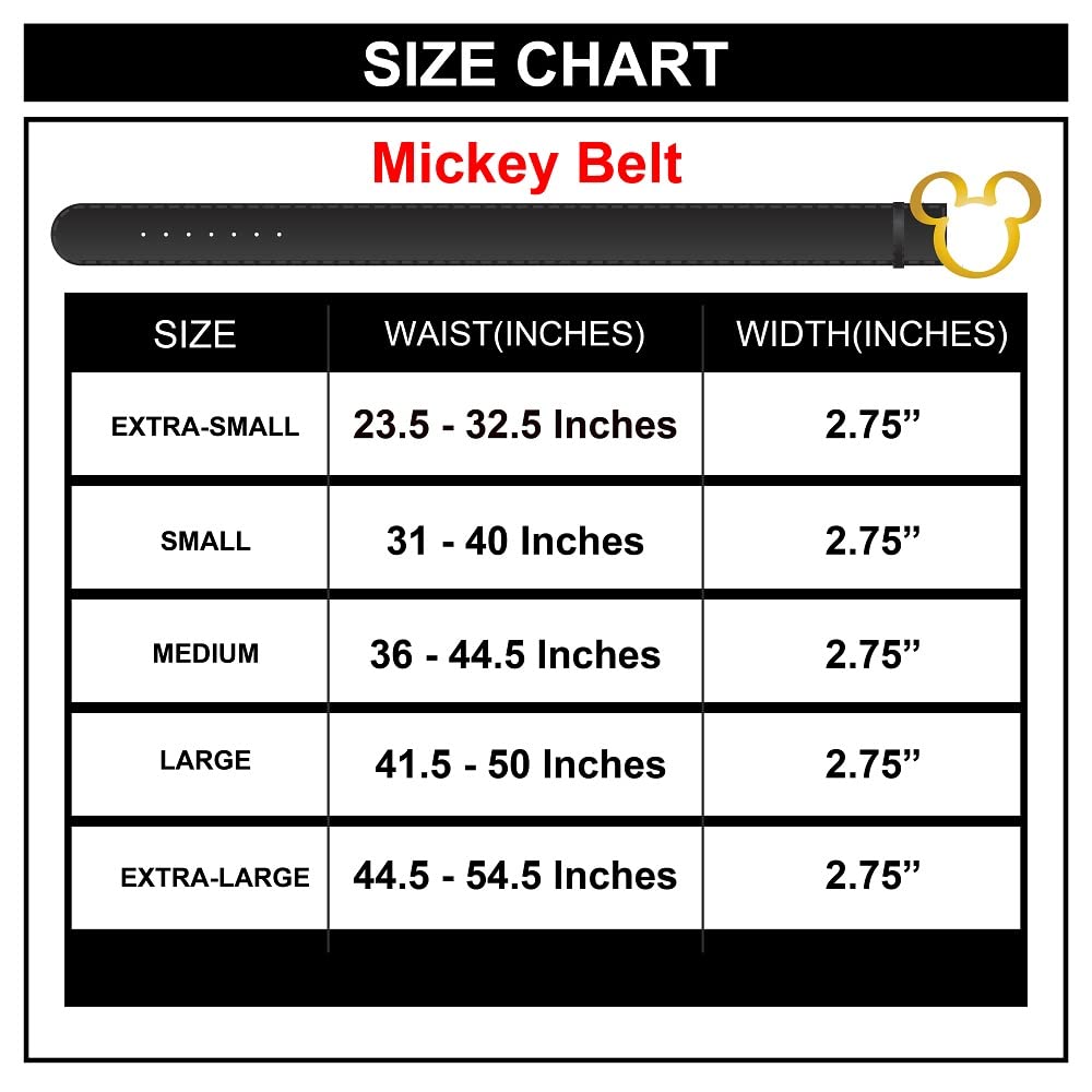 Buckle-Down Men's Disney Ears Gold Cast, Black Vegan Leather Belt, Mickey Mouse, 1.5" Wide-Fits 34-40 Inches