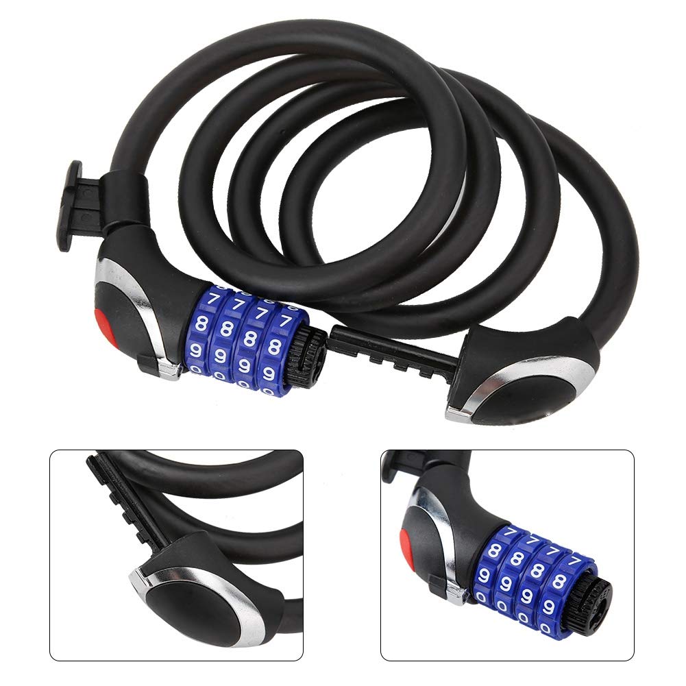 Bike Lock with 4-Digit Resettable Number, Cable Lock, High Security Light Password Anti-theft Security Steel Cable Lock for Cycling Outdoors