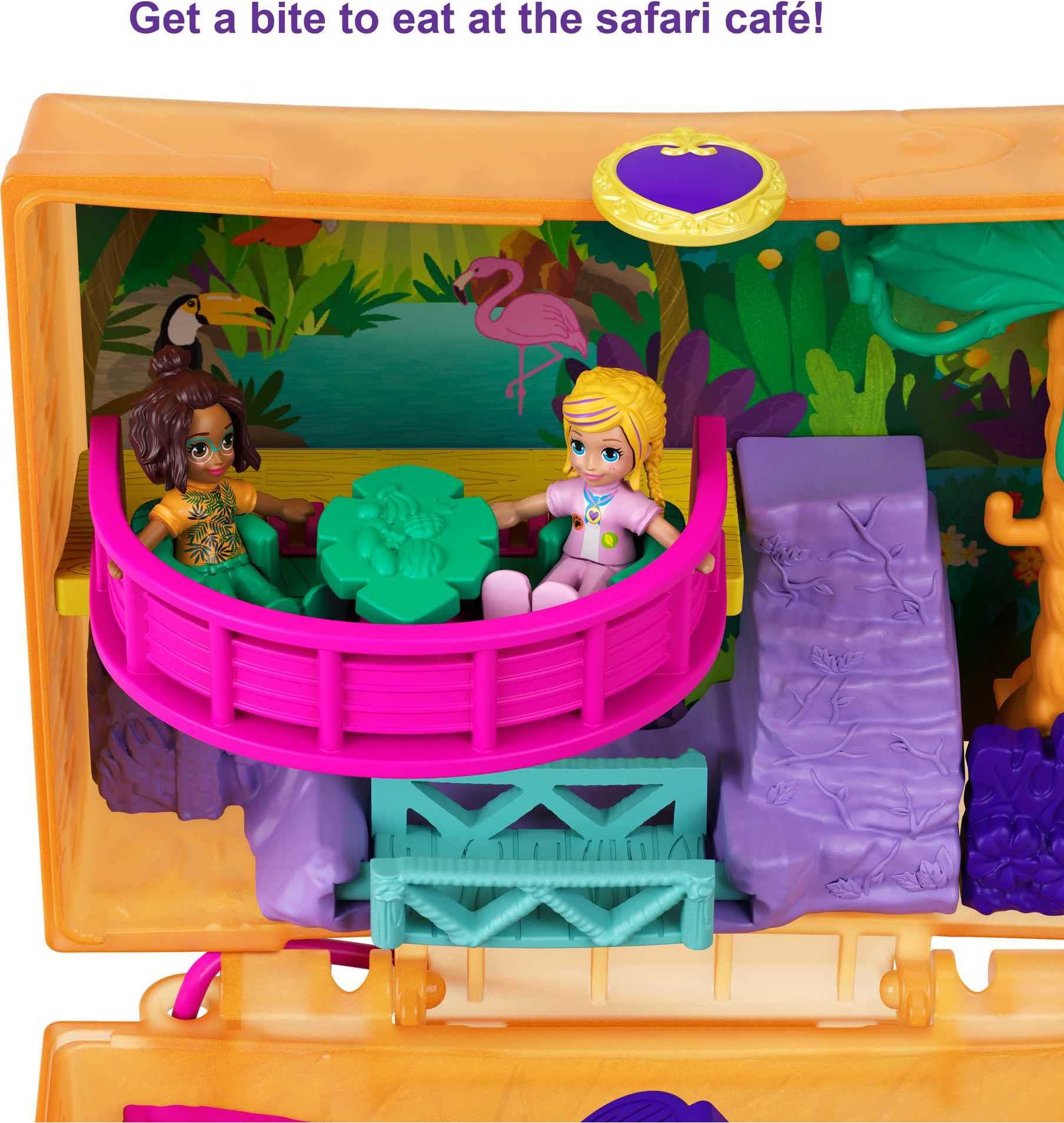 Polly Pocket Playset, Travel Toy with 2 Micro Dolls, Pet Sloths & Surprise Accessories, Jungle Safari Compact