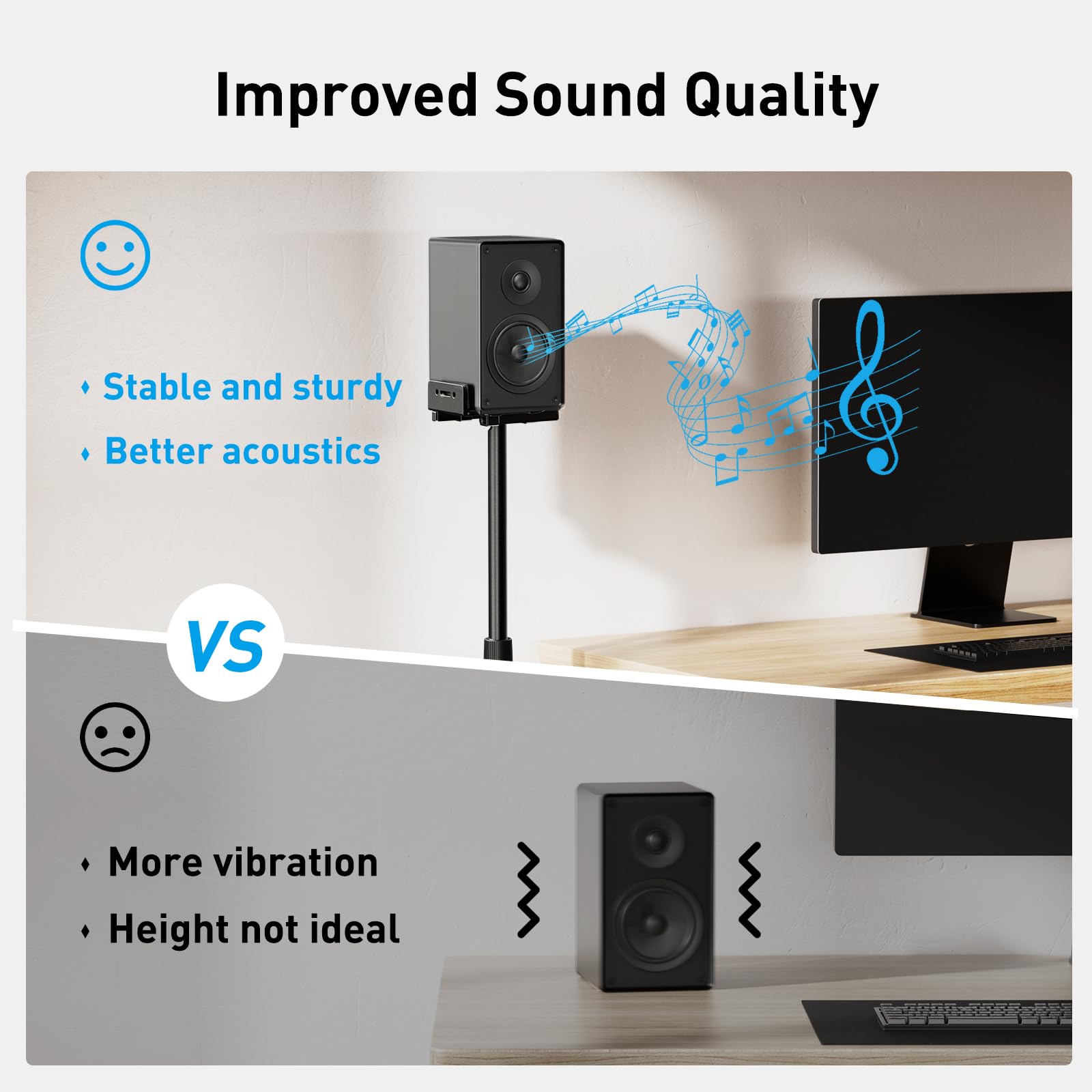 PERLESMITH Universal Speaker Stands for Surround Sound, Holds up to 11LBS, Floor Speaker Stand Height Adjustable Extend 33.3” to 45.1” for Satellite Speakers & Bookshelf Speakers -1 Pair PSSS2 Black