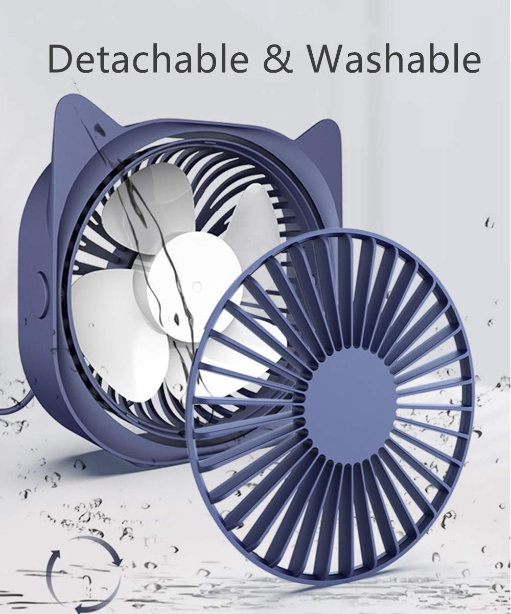 Personal Desk Fan Small Quiet USB Plug in, Mini Portable Table Fans for Sleeping Bedroom Nightstand, 3 Speeds Adjustable, Rotatable, Anti-slip, Fast Cooling for Home Office Dorm Work Travel (Blue)