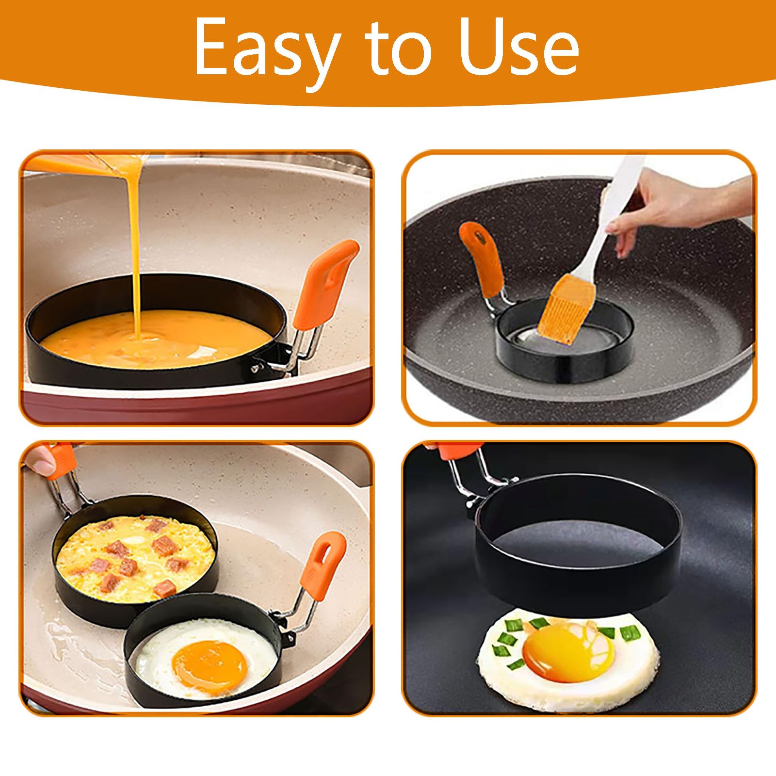 Egg Ring Pancake Ring Set, 4 Pcs Egg Rings for Frying Eggs 4 Inch and 2 Pcs Pancake Rings 6 Inch Stainless Steel Fried Egg Mold Pancake Molds for Griddle With Silicone Handle for Breakfast Omelette