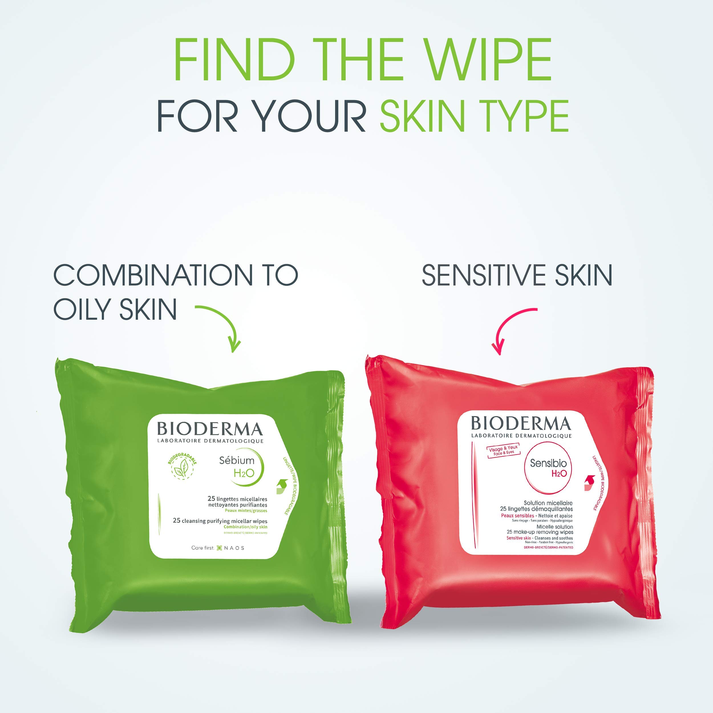 Bioderma - Sébium H2O - Biodegradables Wipes - Cleansing and Make-Up Removing - for Combination to Oily Skin - 25 Wipes