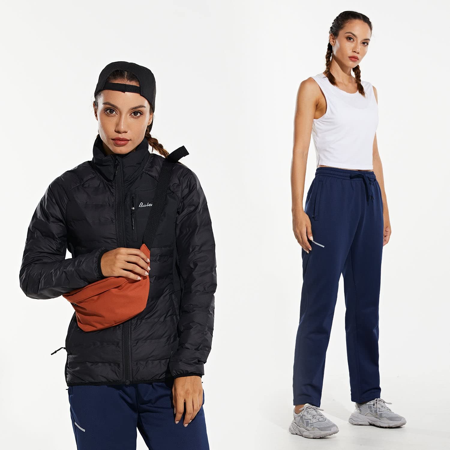 BALEAF Women's Fleece Lined Pants Winter Sweatpants with Zipper Pockets Running Hiking Lounge Navy M
