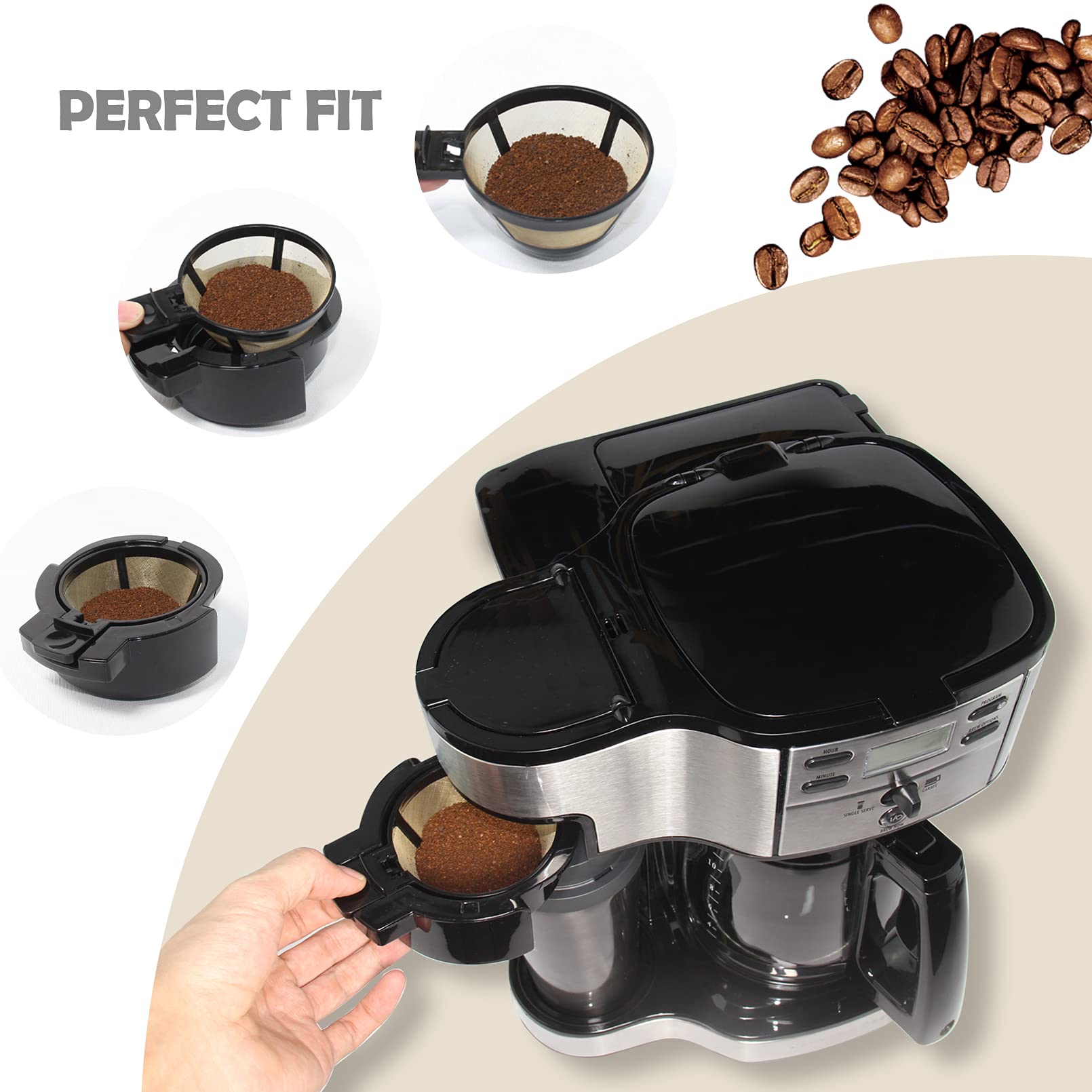 Cestlaive Gold Reusable Single Serve Brew Replacement Coffee Basket Grounds Filter, Compatible with Hamilton 2-Way Brewer Coffee Maker Models 49980A, 49980Z, 47650, 49933 Accessories Part, 2-Pack