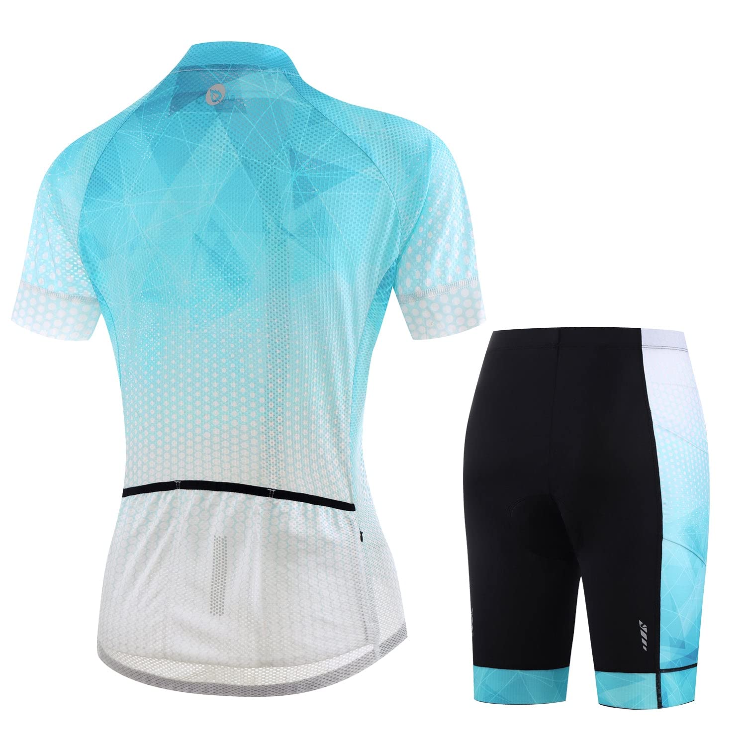 BALEAF Women's Cycling Jersey Set Short Sleeve with 3D Padded Bike Shorts Breathable Shirt Pockets Blue-B Size L