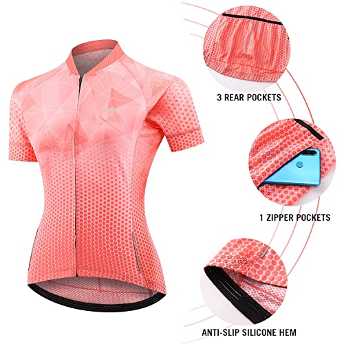 BALEAF Women's Cycling Bike Jersey Short Sleeve Breathable Bicycle Shirt 4 Rear Pockets UPF 50+ Orange M