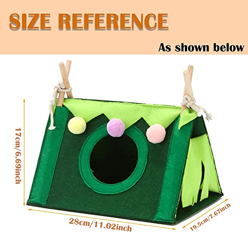 Hamster Tent - Guinea Pig House Small Animal Hiding Place Small pet nest Wooden Stick Triangle Tent for Guinea Pigs, Hamsters, Flying Squirrels, etc. (Green)