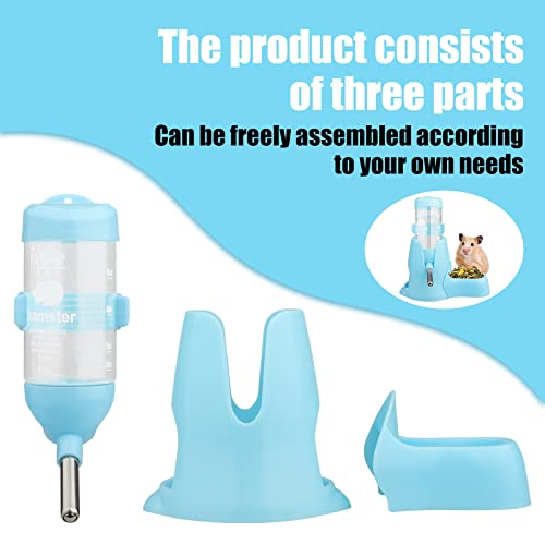 Hamster Water Bottle, [3 in 1-2.7oz] Diyife Guinea Pig Water Bottle No Drip, 80ml Small Animal Auto Dispenser with Food Container Base for Hamster Bunny Chinchilla Squirrel, Small Pets (Blue)