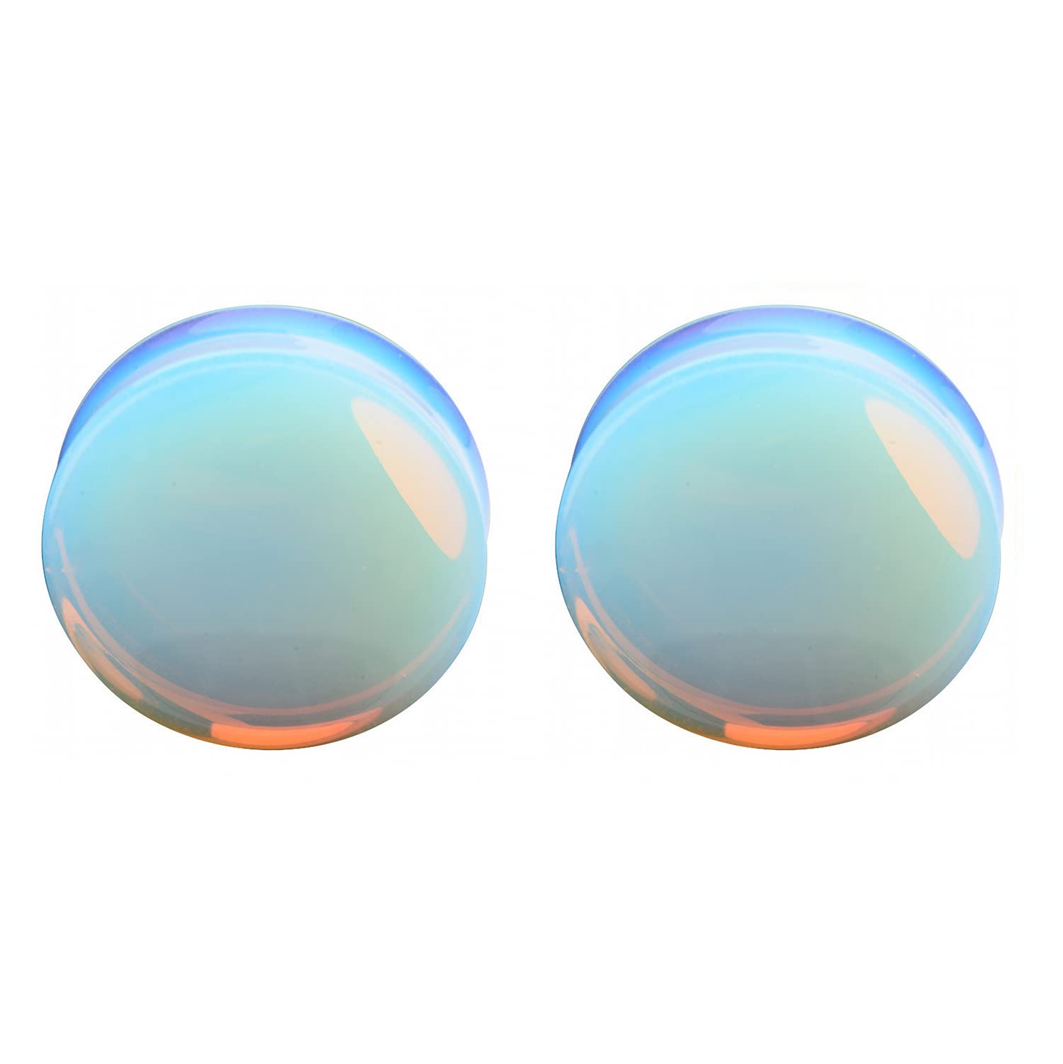 Bloomfall 2 PCS Gauge Opal Ear Plugs Piercing Jewelry Set Double Flare Saddle Stretching Gages Tunnels Expander 6mm