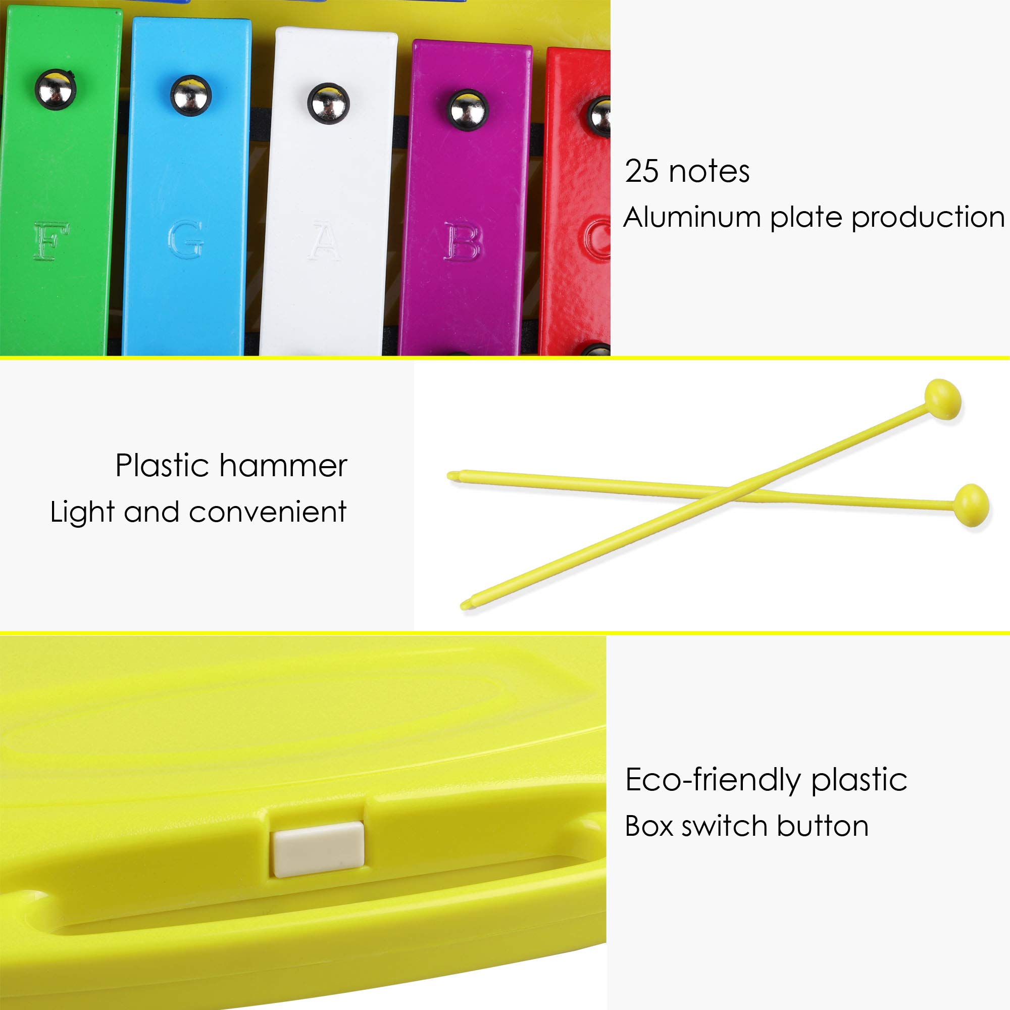 Mr.Power Colorful 25 Note G-G Chromatic Glockenspiel Xylophone Vibraphone in Case Percussion Instrument Suitable for Families and Beginner School Music Teaching