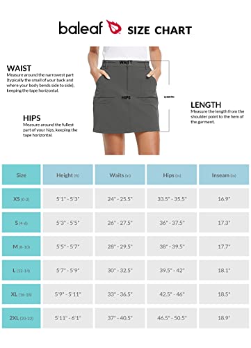 BALEAF Women's Golf Skort UPF 50 Active Athletic Skort Casual Skort Skirt with Zip Pockets Hiking Outdoor Deep Gray M