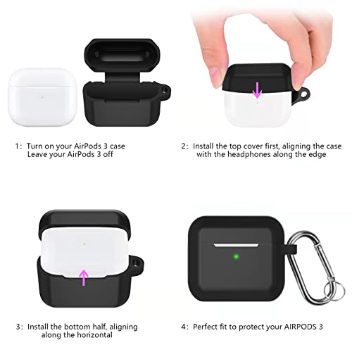Doboli Compatible with AirPods 3 Case Cover for Airpods 3rd Generation Charging Case 2021 Silicone Protective Accessories Skin with Keychain (Front LED Visible) Square Black