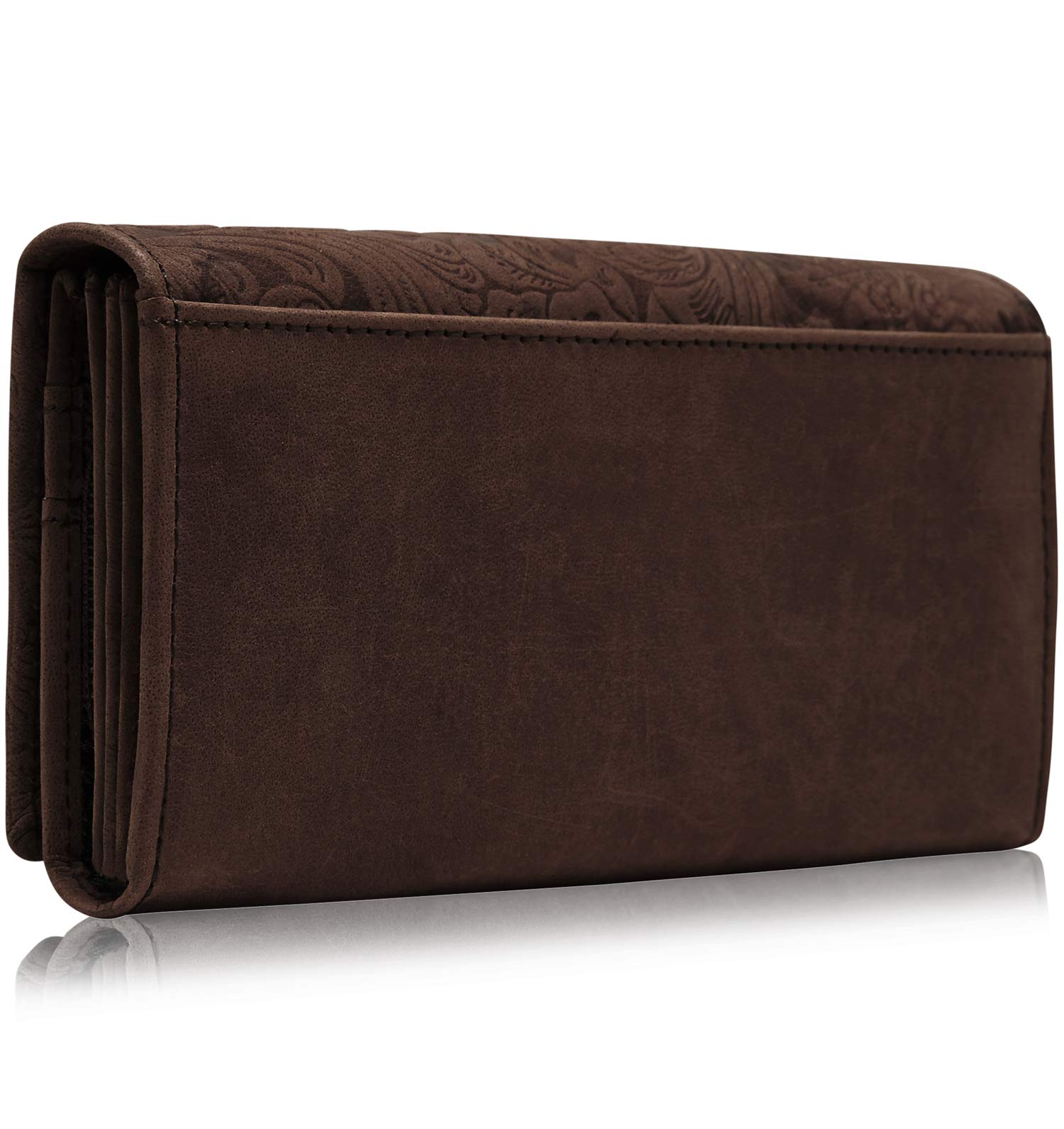 Leather Clutch Organizer Wallets For Women - Suede Womens Wallet Floral Print Organizer With Gifts Box For Her RFID Blocking