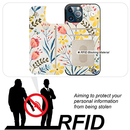 HAOPINSH for iPhone 12/12 Pro Wallet Case with Card Holder, Floral Flower Pattern Back Flip Folio PU Leather Kickstand Card Slots Case for Women Girls, Double Magnetic Clasp Shockproof Cover 6.1"