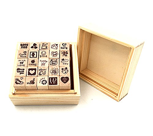 Diary Stamp Set,Wooden Rubber Signet for Children DIY Scrapbooking Planner Card Making(25pcs,Love Heart)
