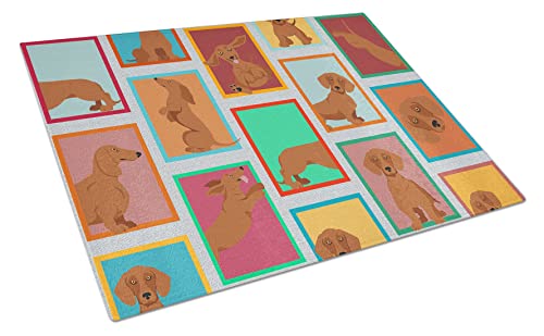 Caroline's Treasures MLM1134LCB Lots of Red Dachshund Glass Cutting Board Large Decorative Tempered Glass Kitchen Cutting and Serving Board Large Size Chopping Board
