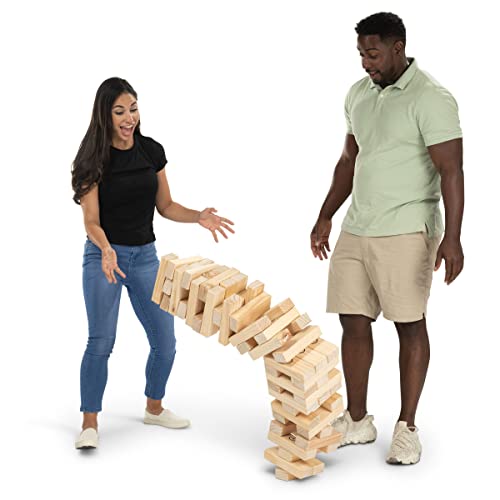 CALIBER GAMES Timber Tower XL Bundle - Wooden Blocks Stacking Game for Kids and Adults - 54 Blocks - Premium Wood - Carrying Case Included - Grows from 2.25-feet to Over 5-feet While Playing