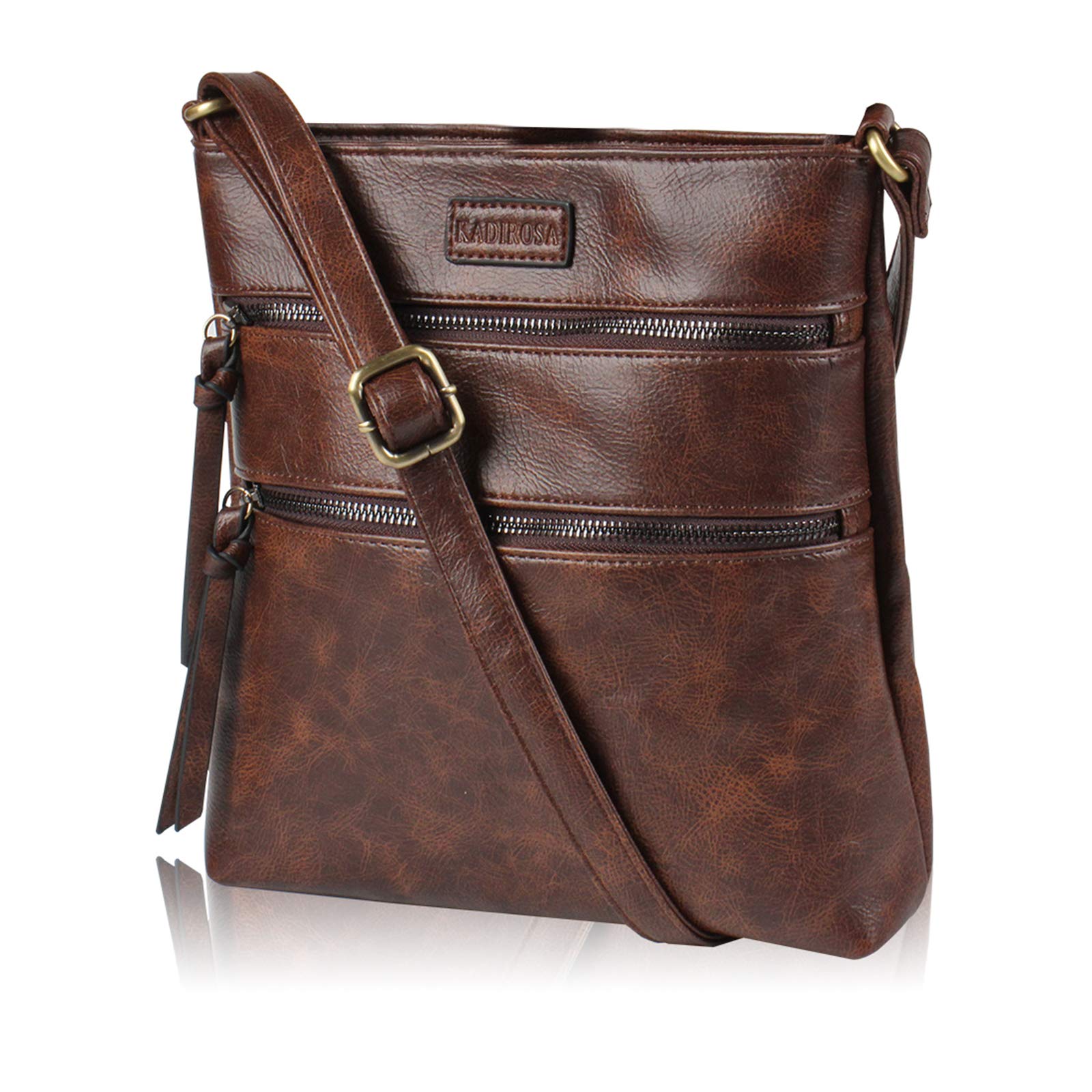 KADIROSA Crossbody Purse for Women, Soft Leather Women's Shoulder Handbags, Medium Size Zipper Pocket Adjustable Strap