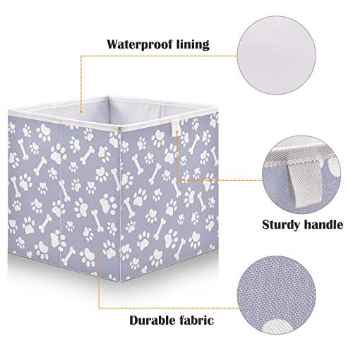 CaTaKu Bone Paw Purple Storage Baskets Large Rectangular Storage Bins Baskets for Organizing Fabric Collapsible Storage Organizer for Shelves