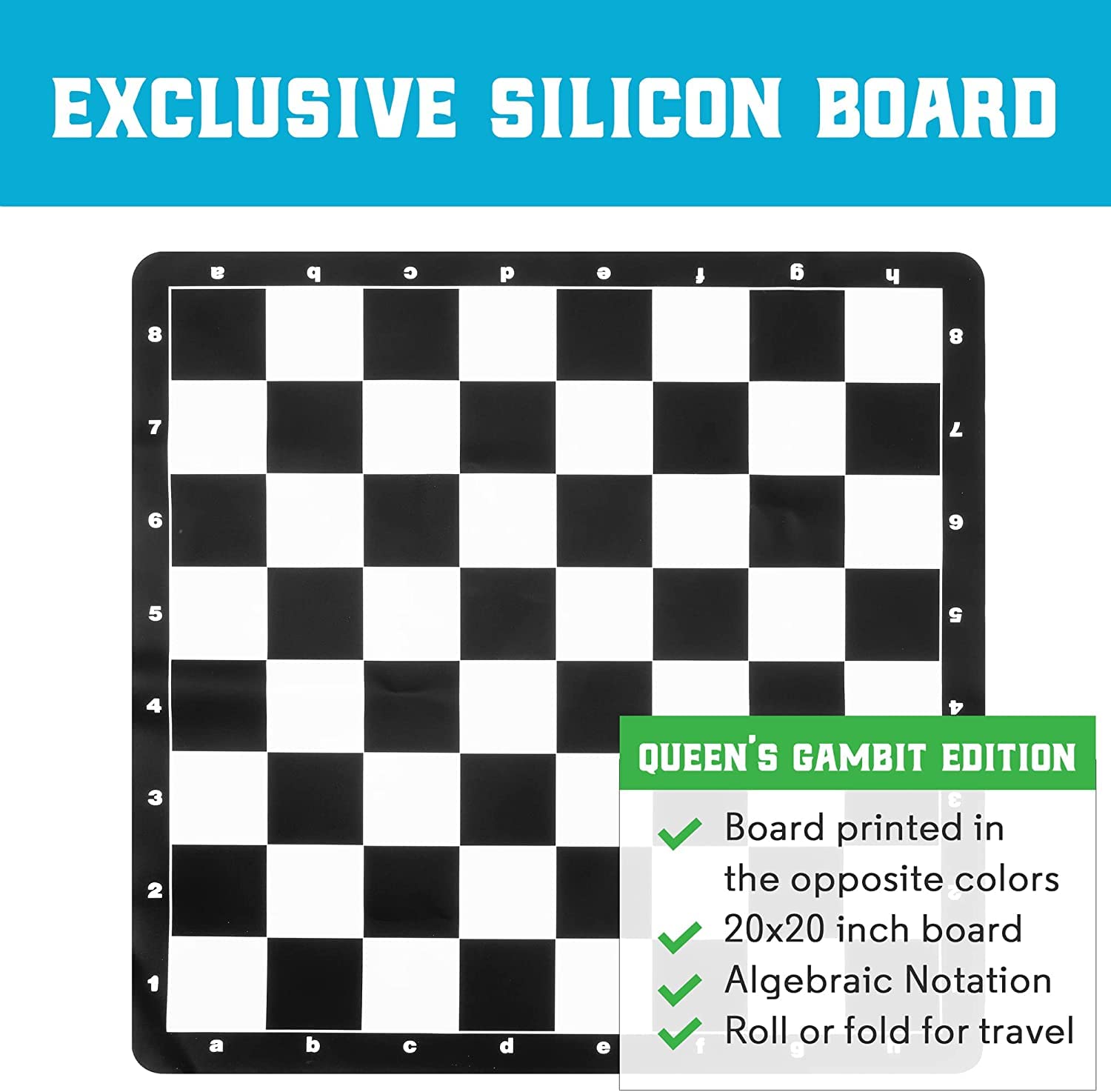 Best Chess Set Ever Queen's Gambit Edition Chess Set, 1X Single Weighted Staunton Pieces, with 20 in x 20 in Foldable Silicone Board, Single Weight Edition