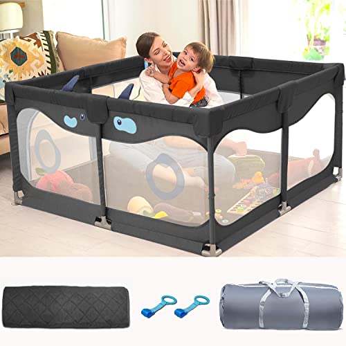 Letfonmo Playpen with Mat for Babies and Toddlers, Baby Play Yards No Gaps, Playpen with Gate, Indoor & Outdoor Kids Activity Center, Safety Baby Fence Play Area for Apartment