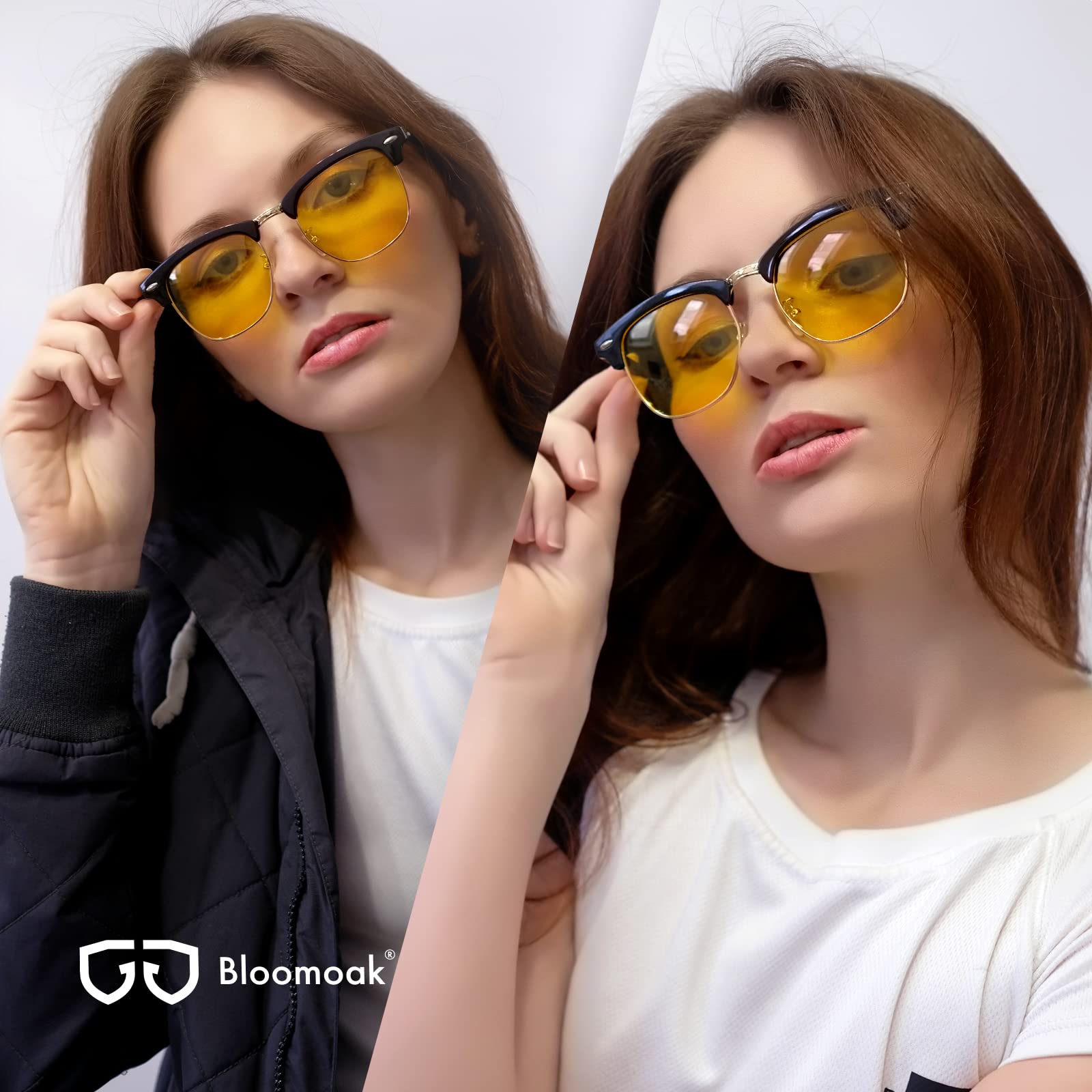 Bloomoak Night Driving Glasses for Men Women, Classical Design | Semi-Frame | Metal Rivets | Polarized| UV400 ProtectionâŚ