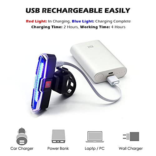 Bike Tail Light Powerful 110 Lumens - Waterproof & Rechargeable USB-C, Quick Release Mounts with 5 Red/Blue Modes for Night Riding, DON PEREGRINO B2 Rear Bike Light