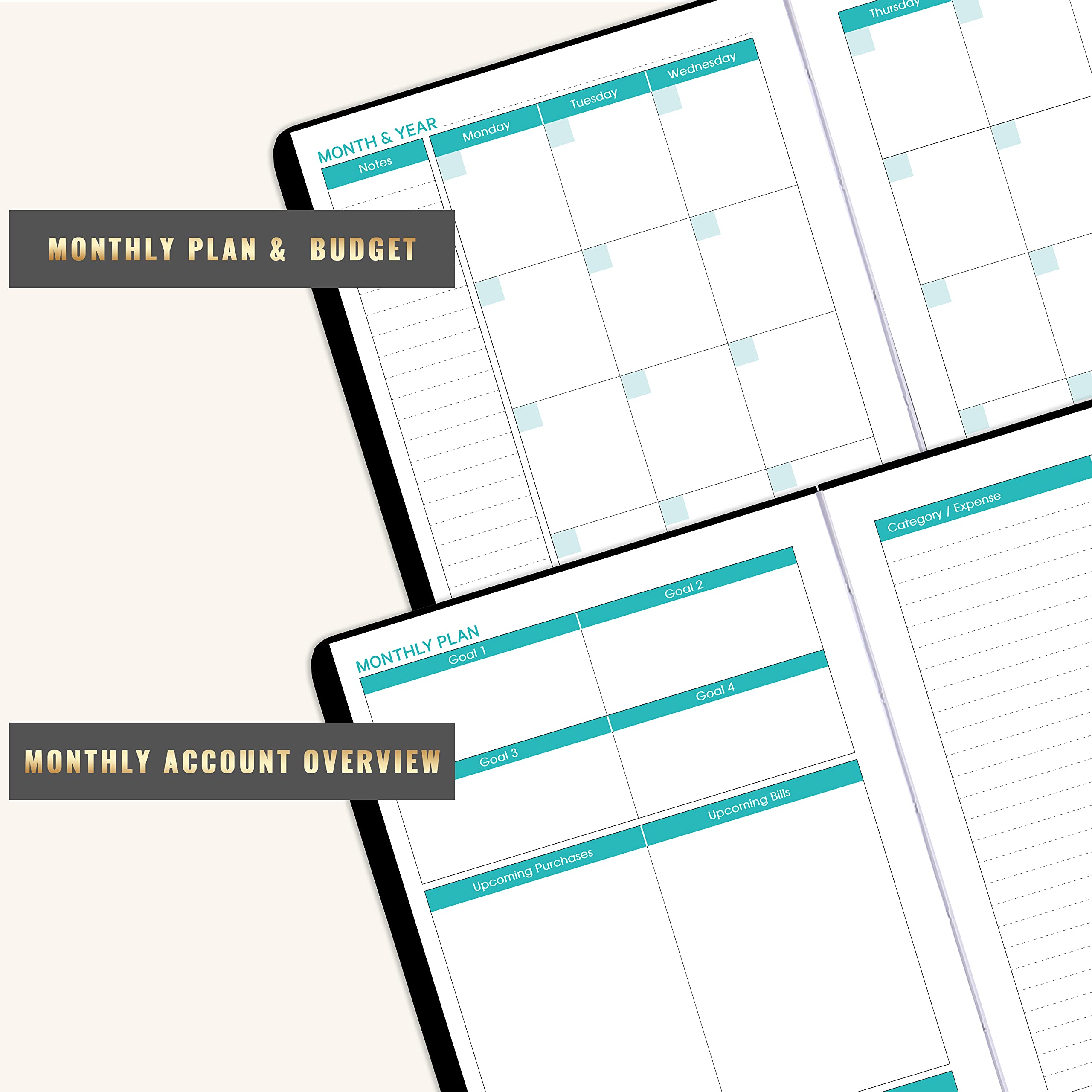Budget Planner - Monthly Budget Book and Expense Tracker Notebook, Faux Leather Hardcover Financial Organizer, 6.3" x 8.4" Undated Bill Organizer with Pocket + Stickers + Premium Paper - Black