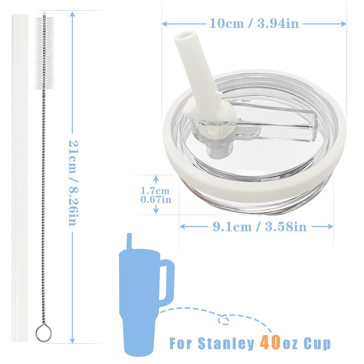 Douji 40oz Tumbler Replacement Flip Straw Lid for Stanley Quencher H2.0, Flip-top Leak-Splash Proof,Replacement Reusable Tumbler Cover