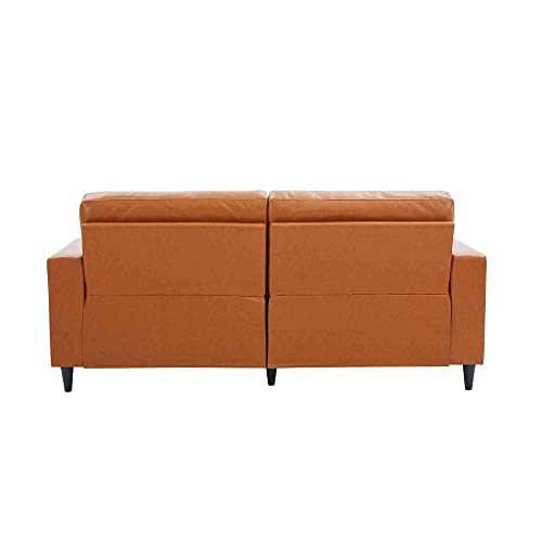Cotoala PU Leather Sofa, Modern Upholstered 3 Seat Sectional Couch Furniture for Living Room, Home, Solid Frame and Wood Legs-Brown