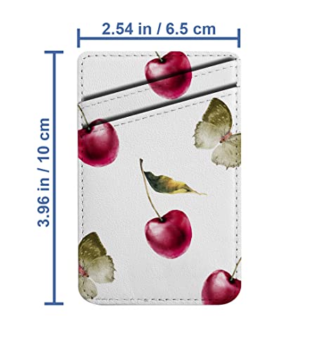 Diascia Pack of 2 - Cellphone Stick on Leather Cardholder ( Natural Watercolor Cherry Butterfly Pattern Pattern ) ID Credit Card Pouch Wallet Pocket Sleeve