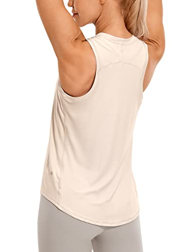 CRZ YOGA Lightweight Tank Top for Women Racerback Sleeveless Workout Tops High Neck Athletic Running Shirts White Opal Small