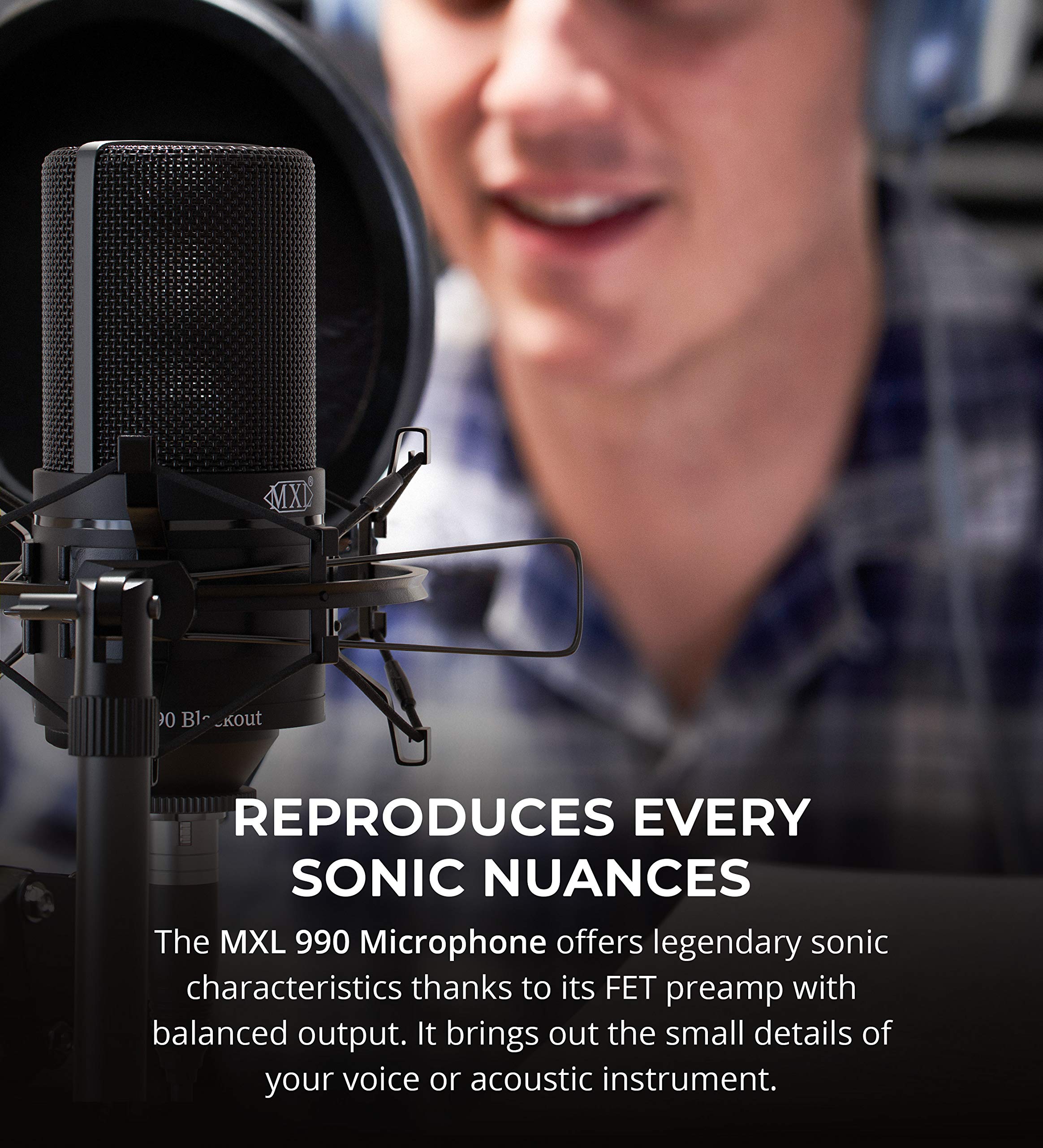 MXL 990 Condenser Microphone for Podcasting, Singing, Home Studio Recording, Gaming & Streaming | Detailed Sound | XLR | Large Diaphragm (Blackout)