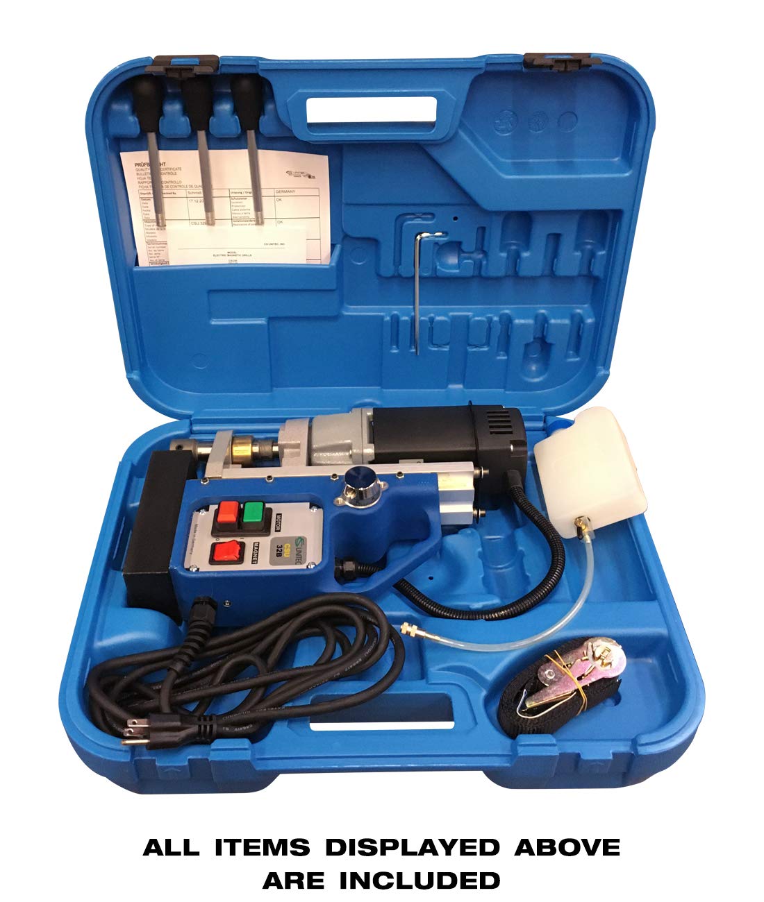 CS Unitec | 32B Portable Magnetic Drill Press | 900W 1-speed Benchtop Power Drill Machine w/up to 1-1/2" Diameter, 7-1/2" Depth of Cut